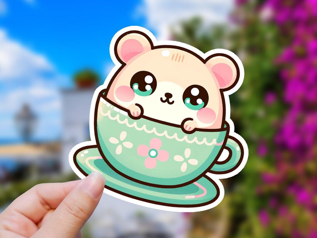 Cute Bear Sticker Vinyl, Teddy Tea, Funny Bear Sticker for Laptop Water ...