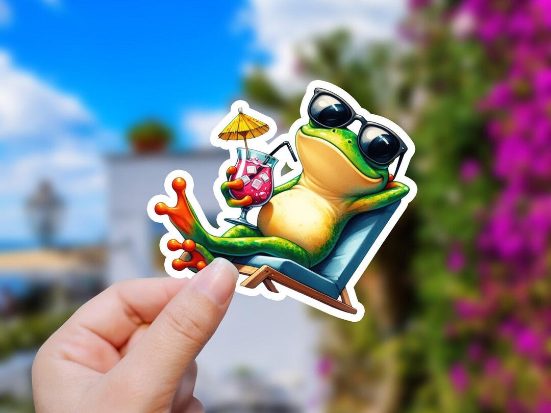 Cute Frog Sticker, Chilling Drink, Funny Frog Sticker for Laptop Water ...
