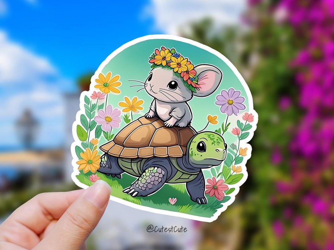 Cute Mouse Sticker Vinyl, Wearing Flower, Funny Mouse Sticker for ...