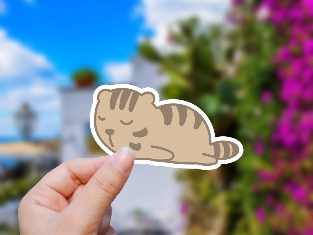 Cute Deep Sleeping Cat, Sticker Glossy Vinyl & Print 2, 3, 4, 5, 6 Inch ...
