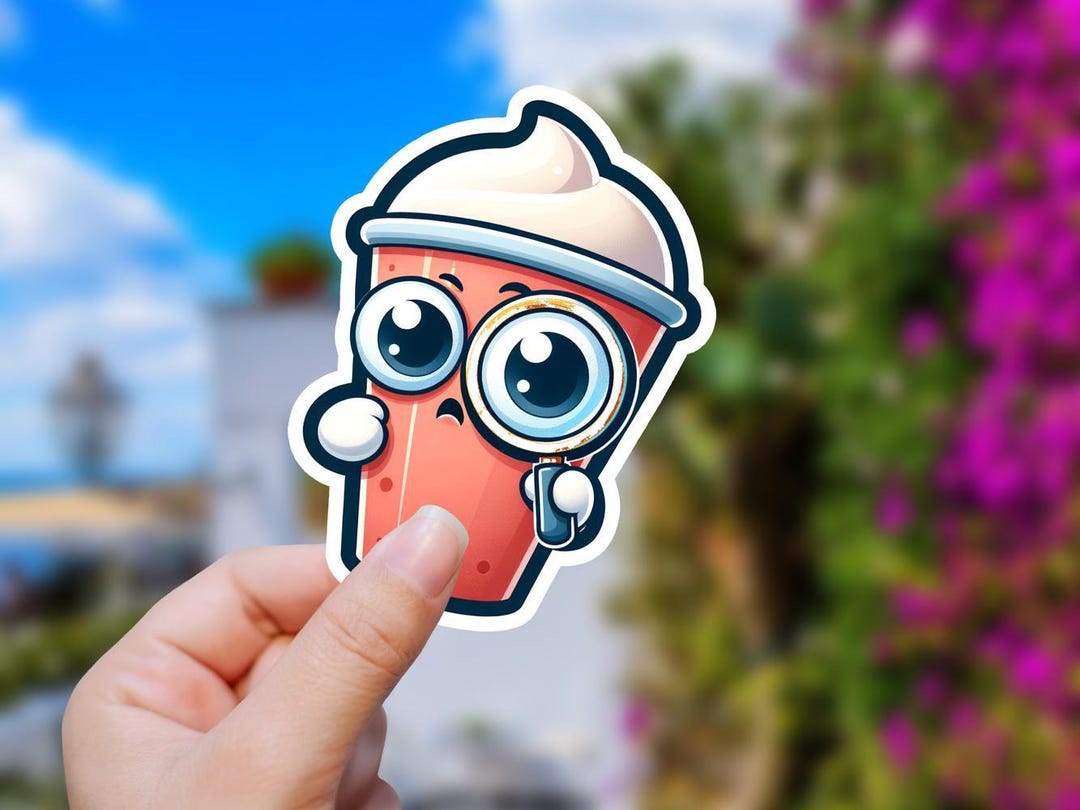 Cute Cup Sticker Vinyl, Magnifying Glass, Funny Cup Sticker for Laptop ...
