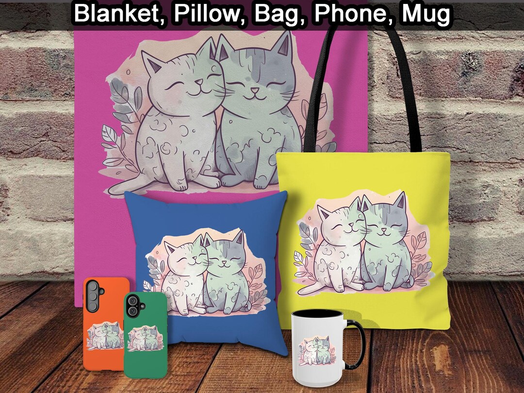 Cute Cats Mug, Snuggle And, Funny Cats Tote Bag Phone Case Blanket ...