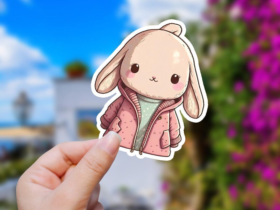 Cute Bunny Sticker, Wearing Jacket, Funny Bunny Sticker for Laptop ...