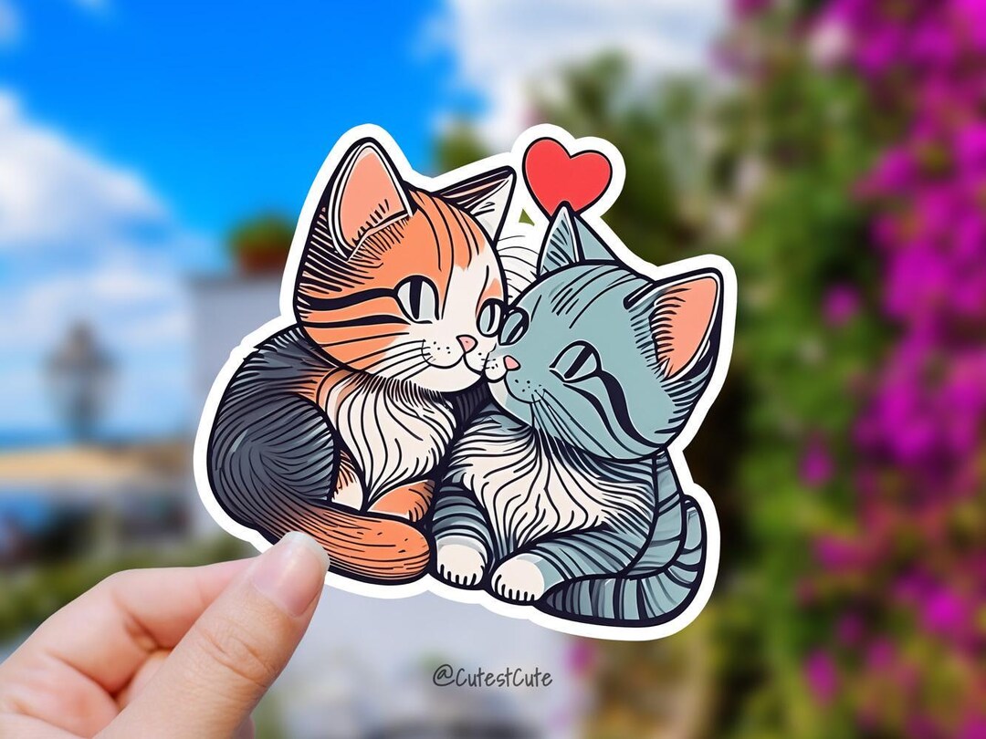Cute Cats Sticker Vinyl, Adorable Kittens, Funny Cats Sticker for ...