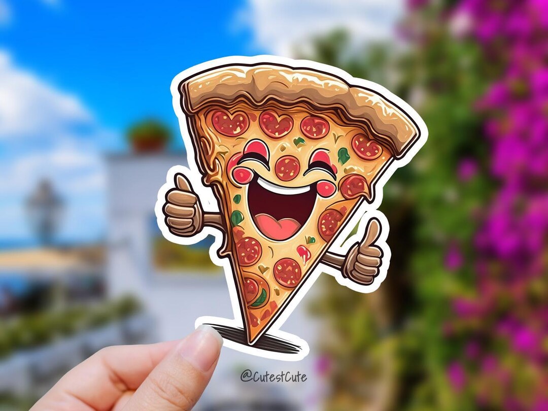 Cute Pizza Sticker Vinyl, Thumbs, Funny Pizza Sticker for Laptop Water ...