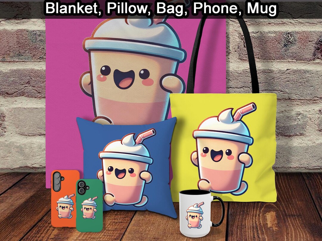 Cute Milkshake Mug, Design Without, Funny Milkshake Tote Bag Phone Case ...
