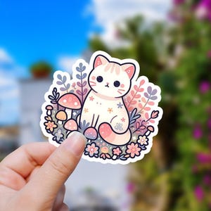 Cute Cat Sticker Vinyl, Sitting, Funny Cat Sticker for Laptop Water Bottle Phone Car Cute Animal ...
