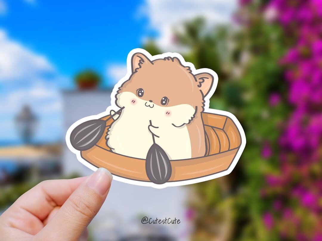 Cute Hamster Sticker Vinyl, Rowing, Funny Hamster Sticker for Laptop ...