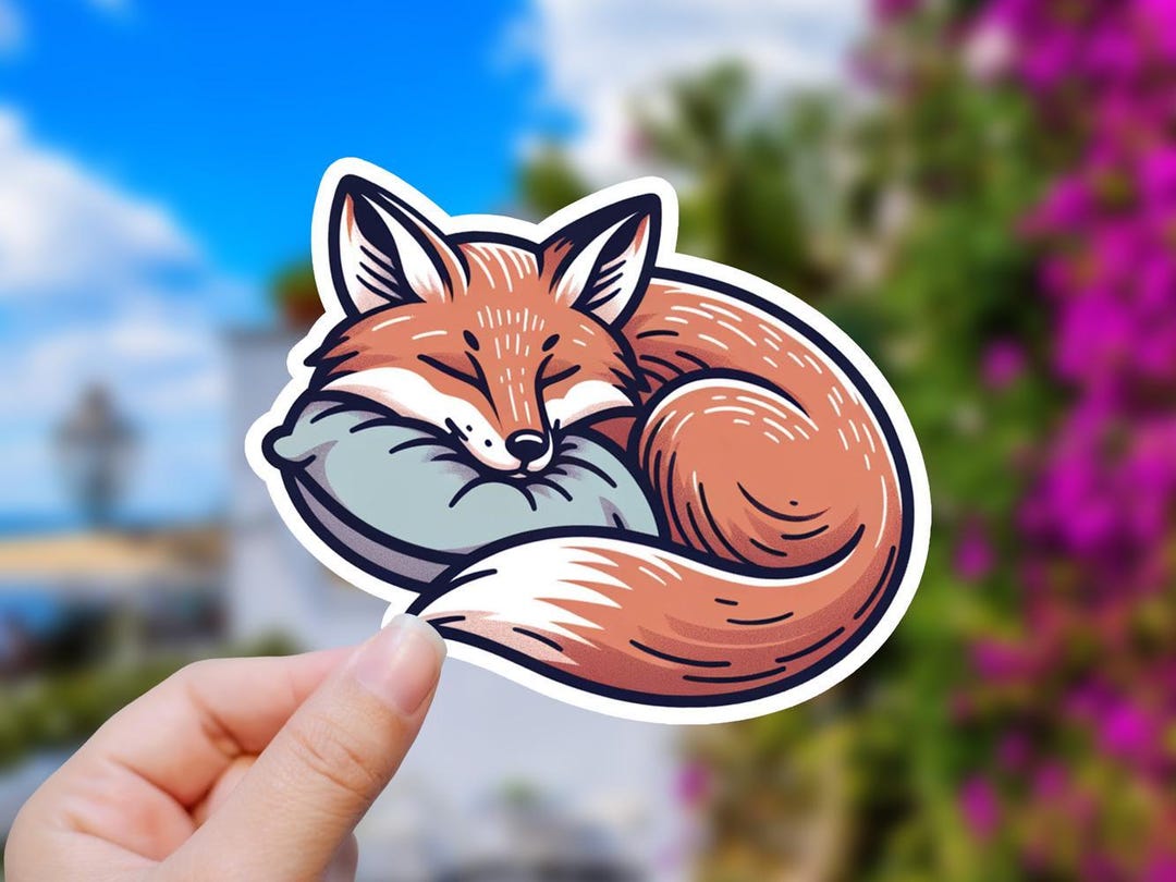Cute Fox Sticker Vinyl, Sleeping, Funny Fox Sticker for Laptop Water ...