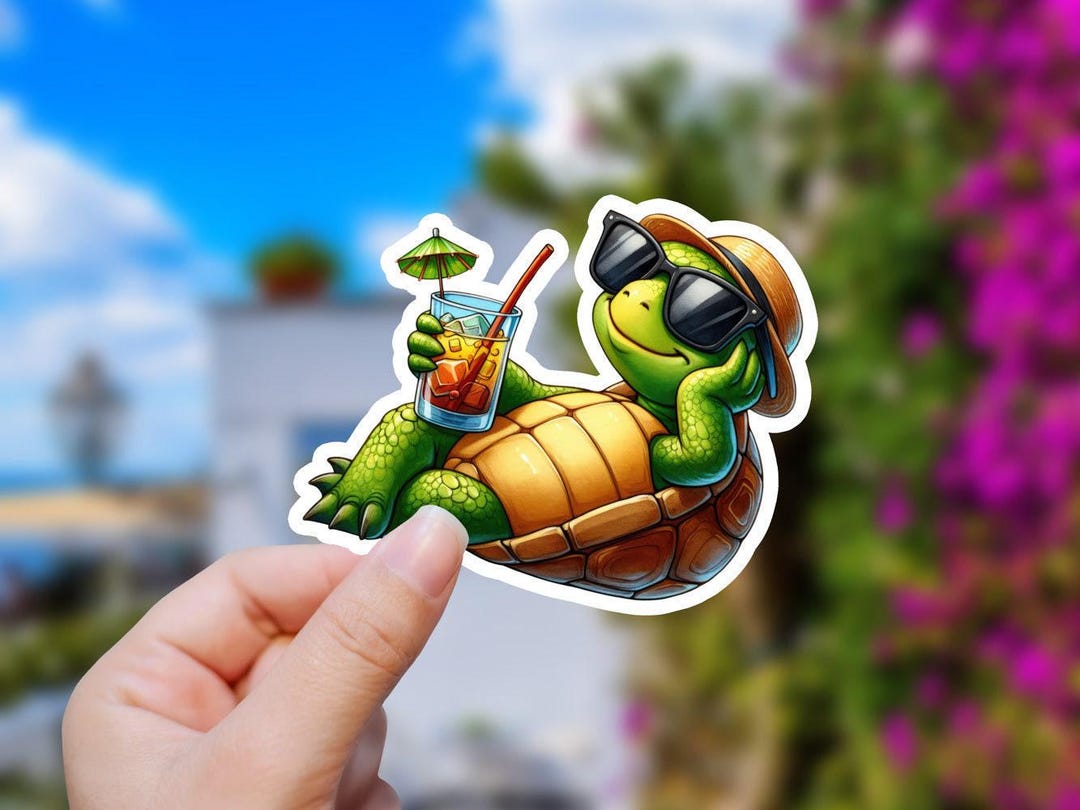 Cute Turtle Sticker, Chilling Drink, Funny Turtle Sticker for Laptop ...