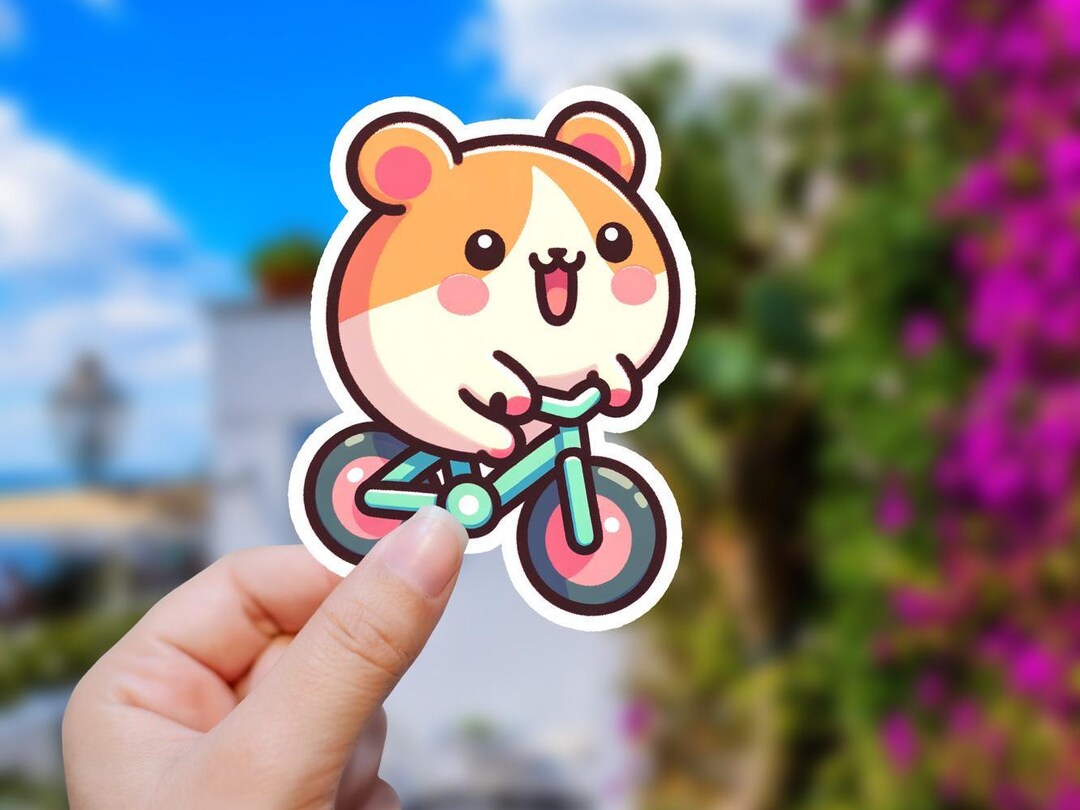 Cute Hamster Sticker Vinyl, Riding A, Funny Hamster Sticker for Laptop ...
