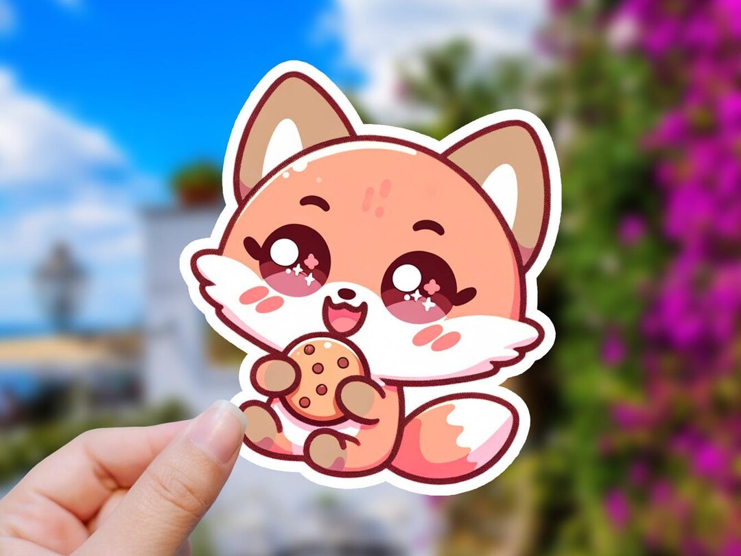Cute Fox Sticker Vinyl, Holding A, Funny Fox Sticker for Laptop Water ...