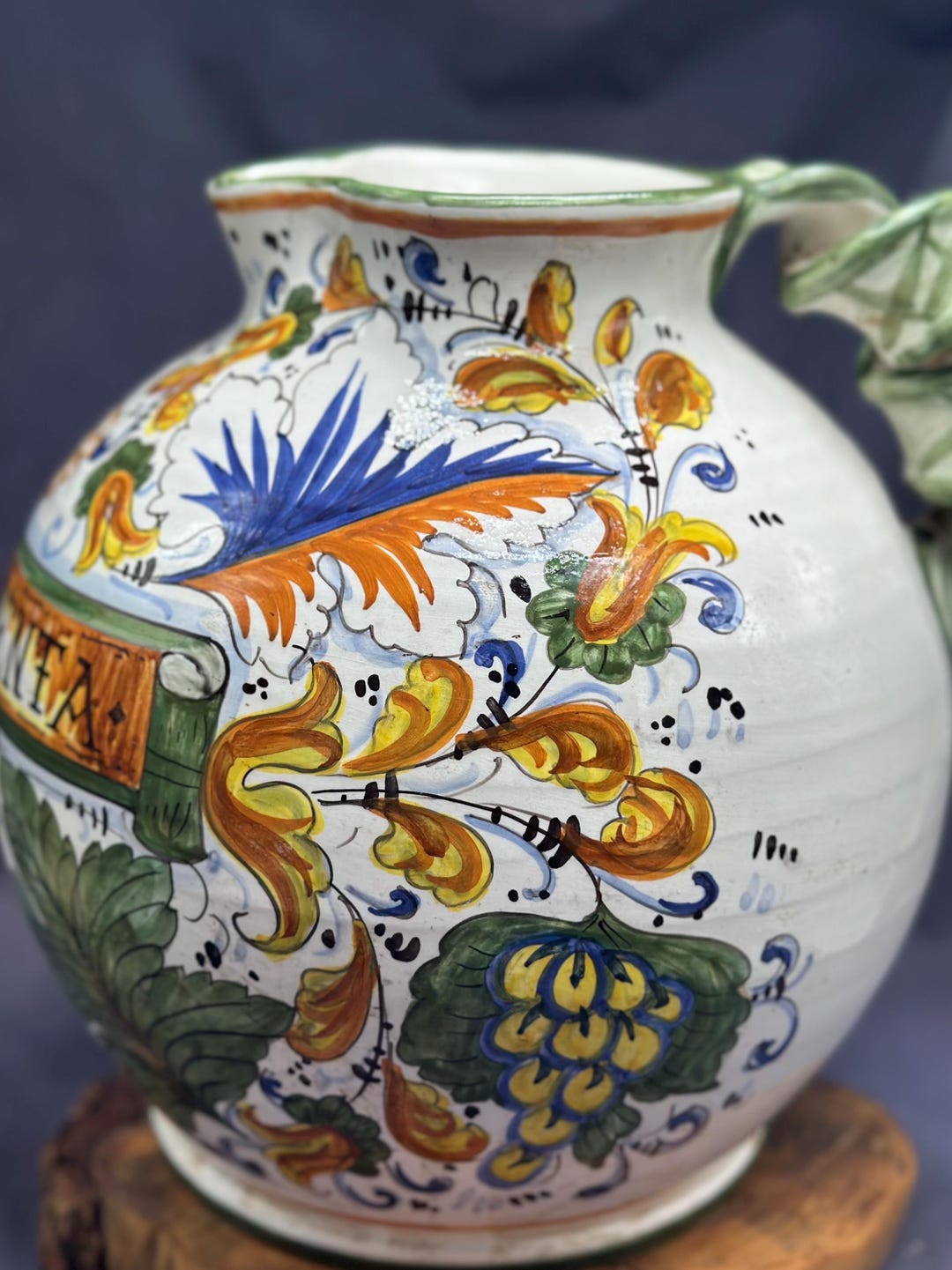 Vintage Deruta Italy Large Pitcher Hand Painted Twisted Handle Design ...