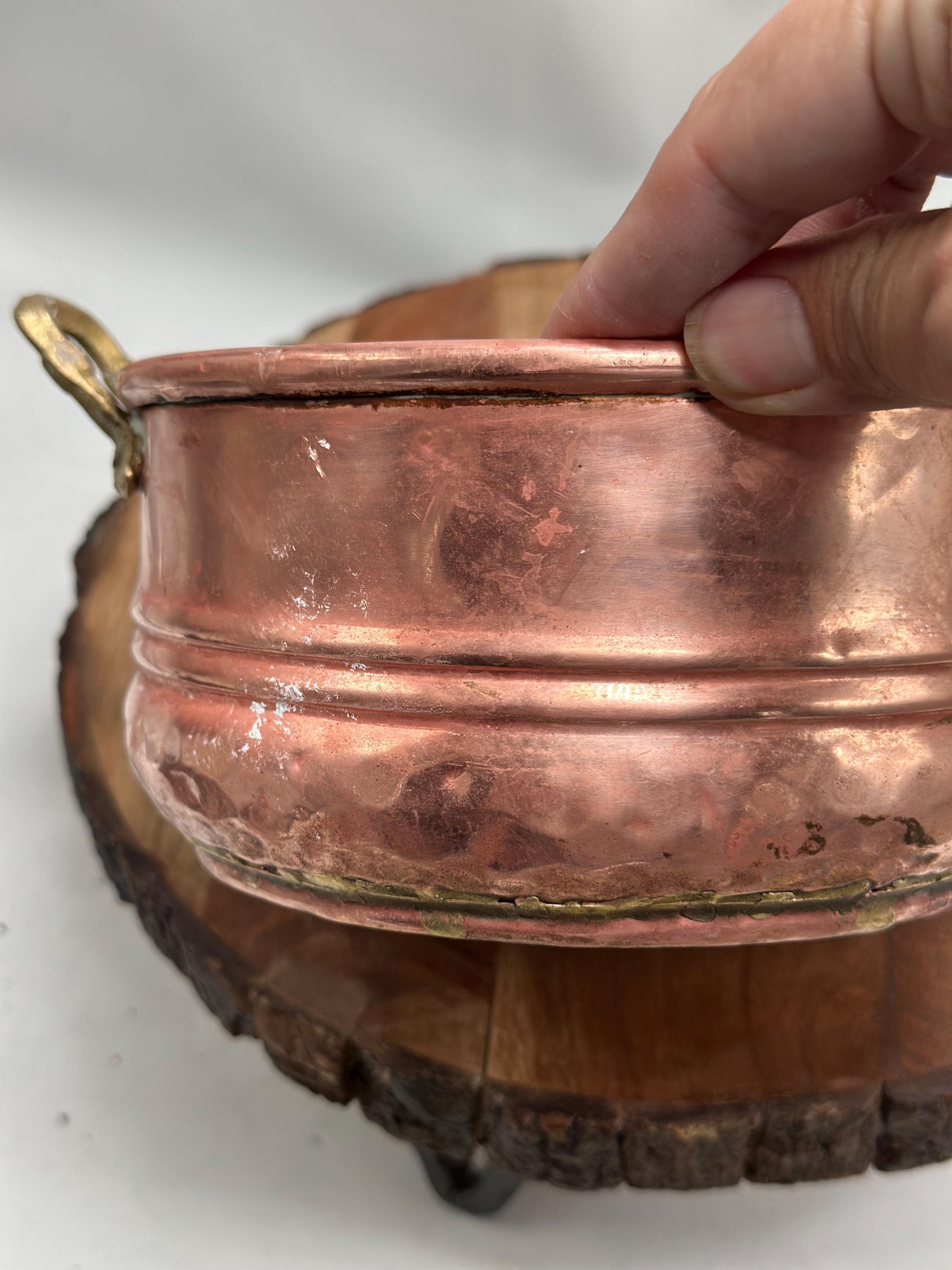Vintage Antique Copper Bowl Planter Brass Handles Primitive W Patina - Etsy