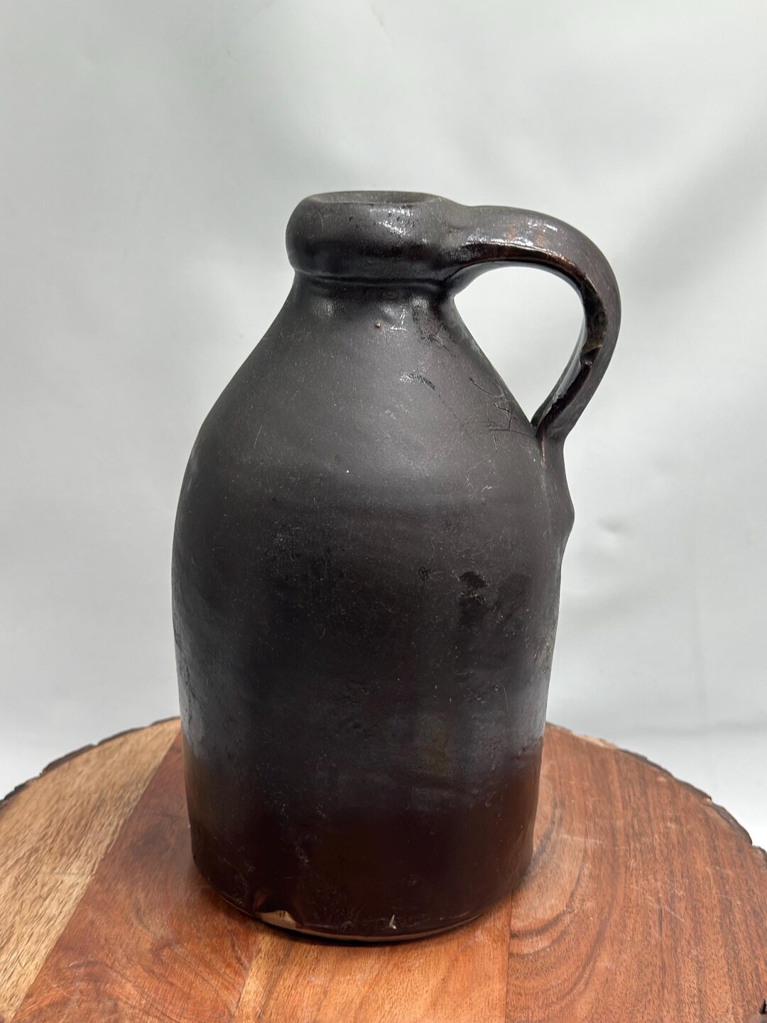 Antique Whiskey Handled Jug Brown Glaze Late 1800’s Brown Salt Glazed ...