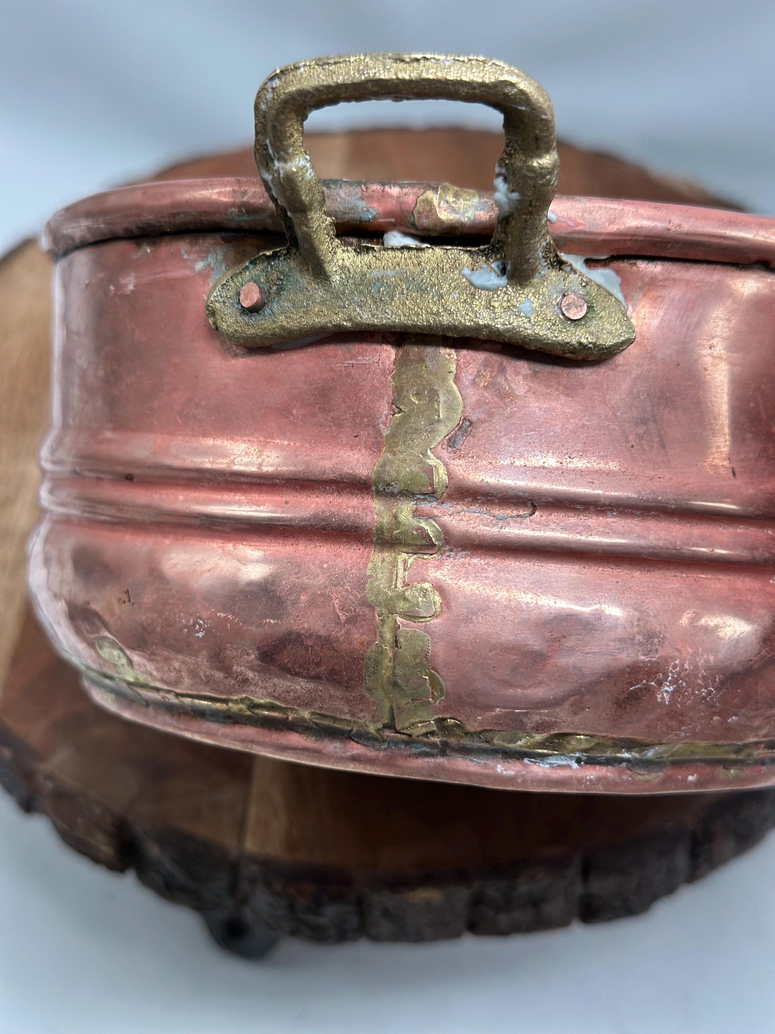 Vintage Antique Copper Bowl Planter Brass Handles Primitive W Patina - Etsy