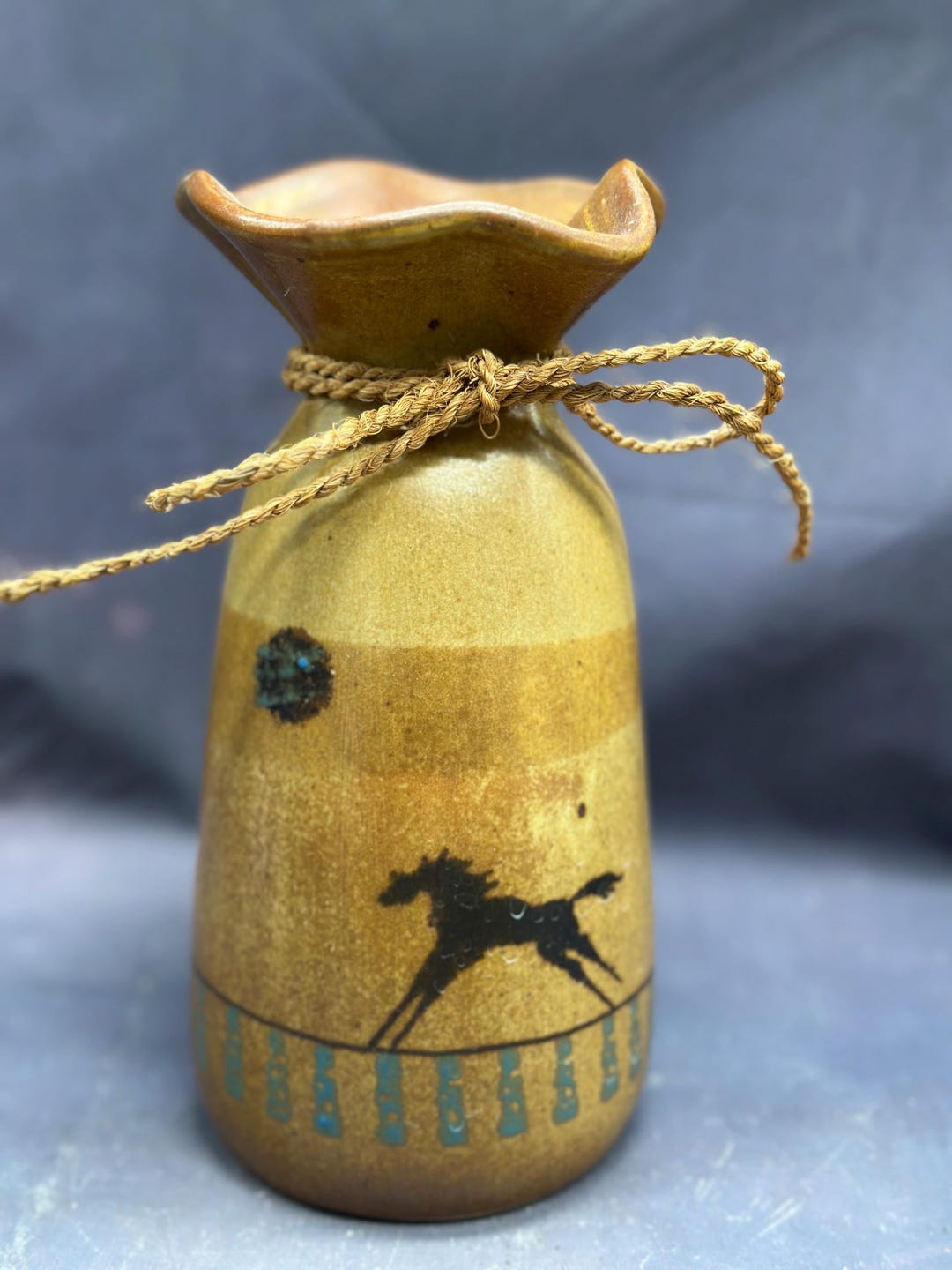 Vintage MICHAEL SCHLYER Art Pottery Southwestern Vase Bronco Stallion ...