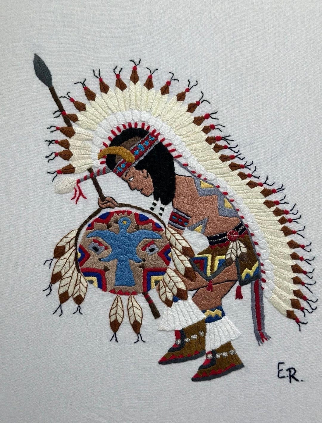 Vintage Completed CREWEL Native American Navajo Needle Work Headdress ...