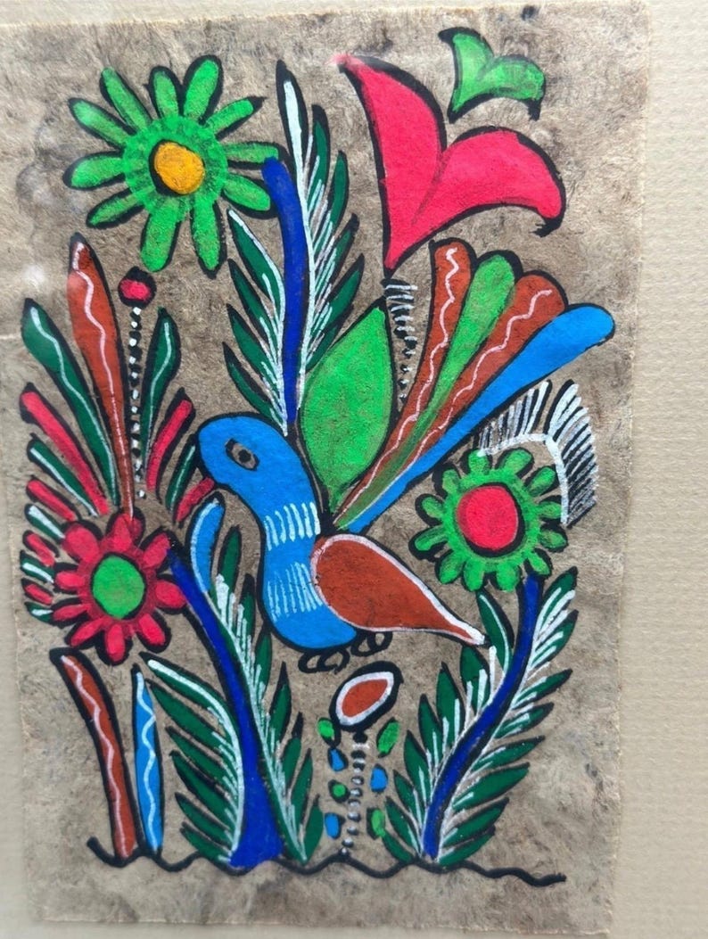 Folk Art UV Glow Amate Paper From Bark Beautifully Framed Mexican ...
