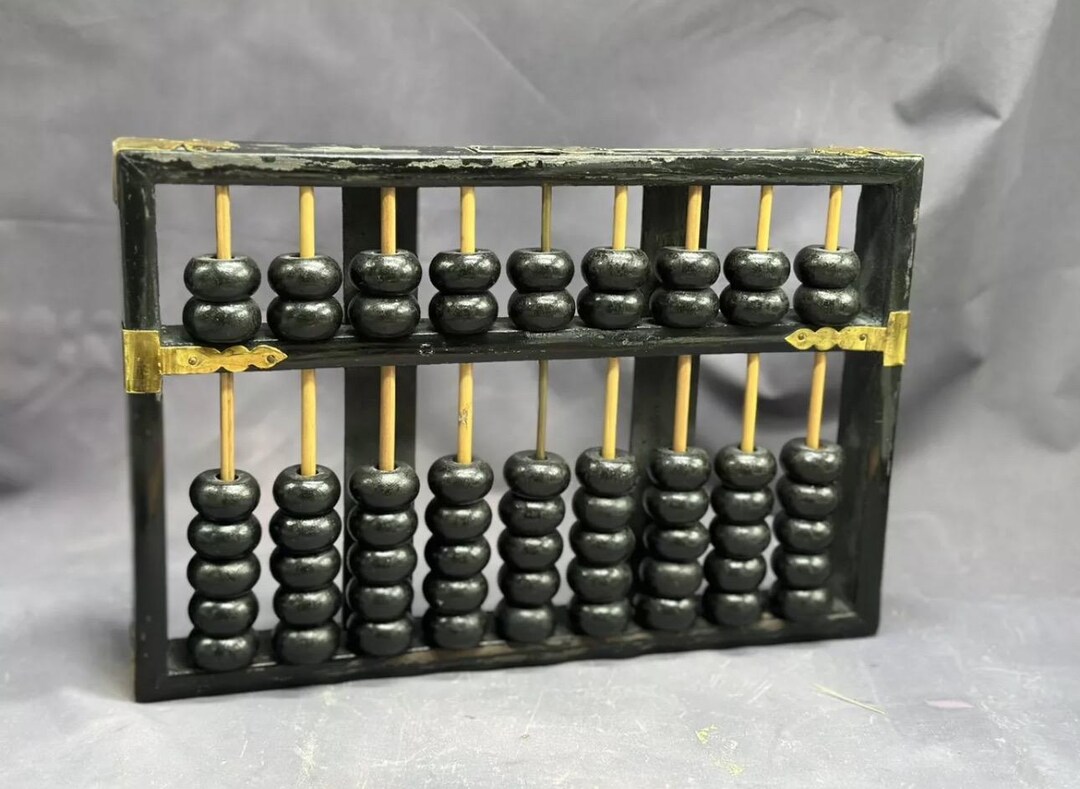 Vintage Lotus-flower Distressed Brand Black Abacus Counting Math Aide 9 ...