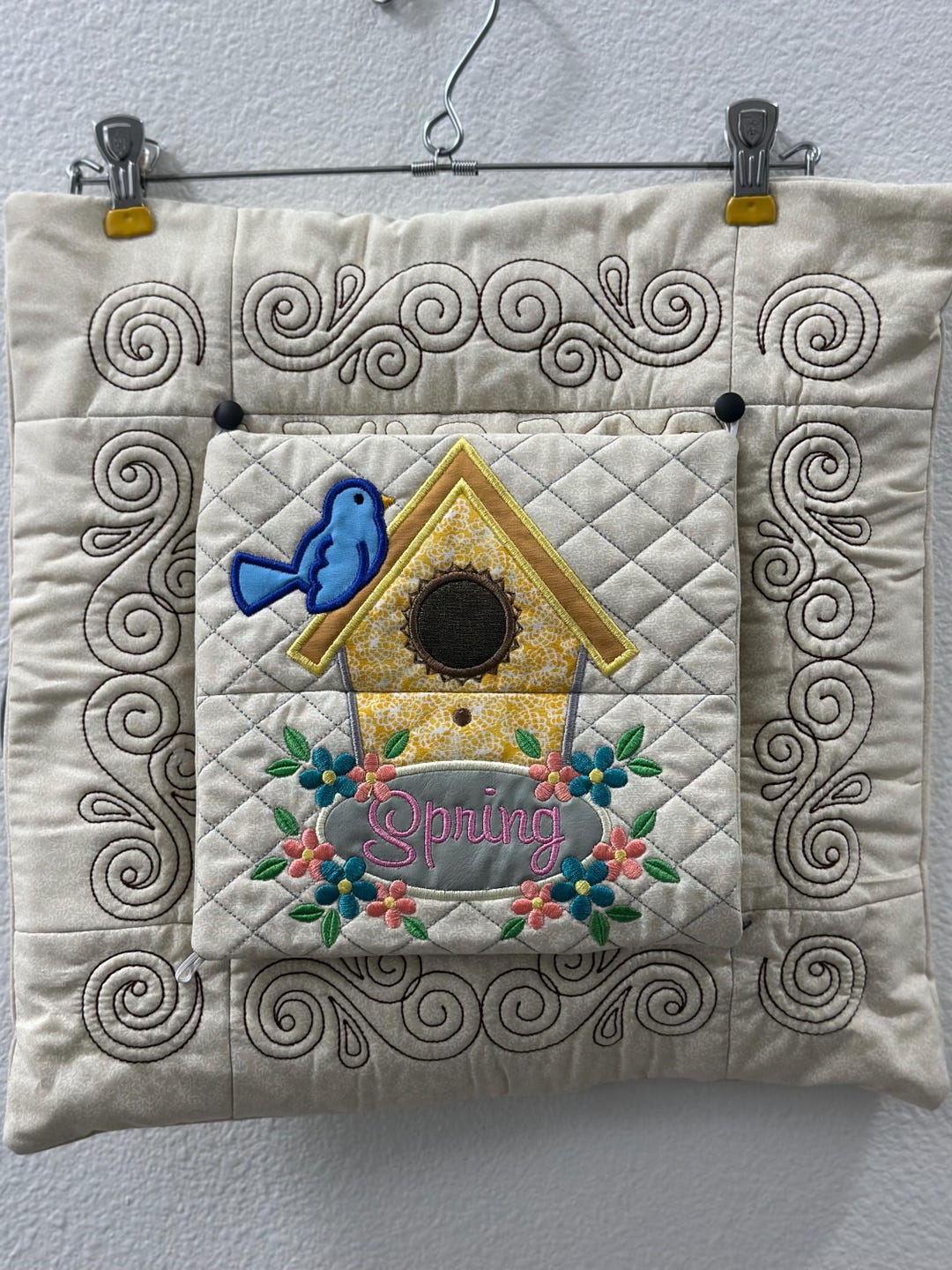 Embroidered Seasons Pillow Cover: JUJU Designs Interchangeable Quilted ...