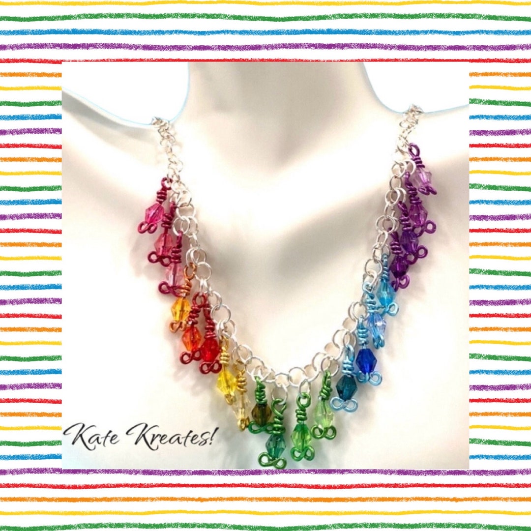 Lgbtq-pride (rainbow) Crystals Necklace - Wrapped Aluminum, Silver ...