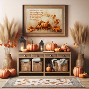 Thanksgiving Psalms 100:4 Wall Art Autumn Pumpkin Bible Verse Decor ...