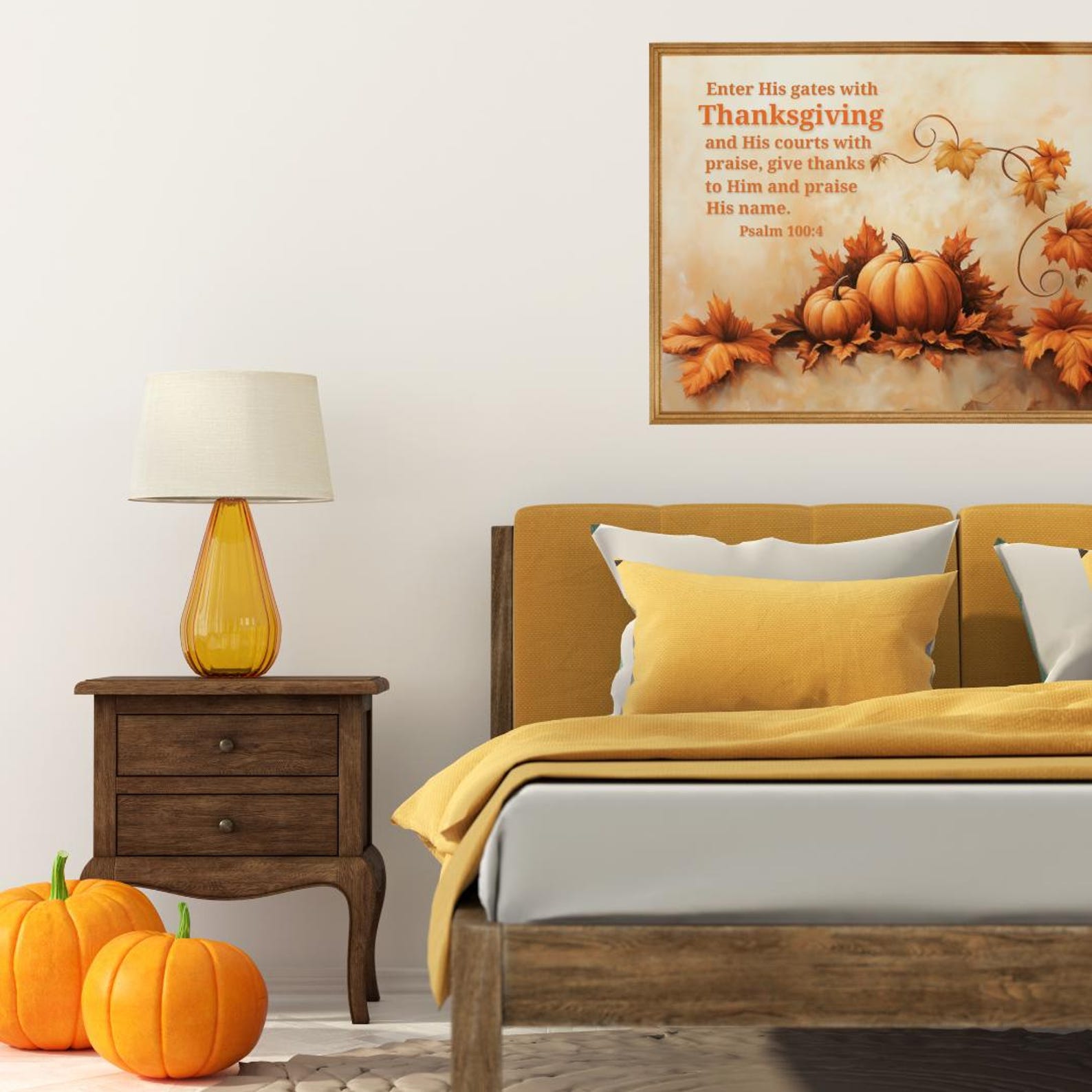 Thanksgiving Psalms 100:4 Wall Art Autumn Pumpkin Bible Verse Decor ...