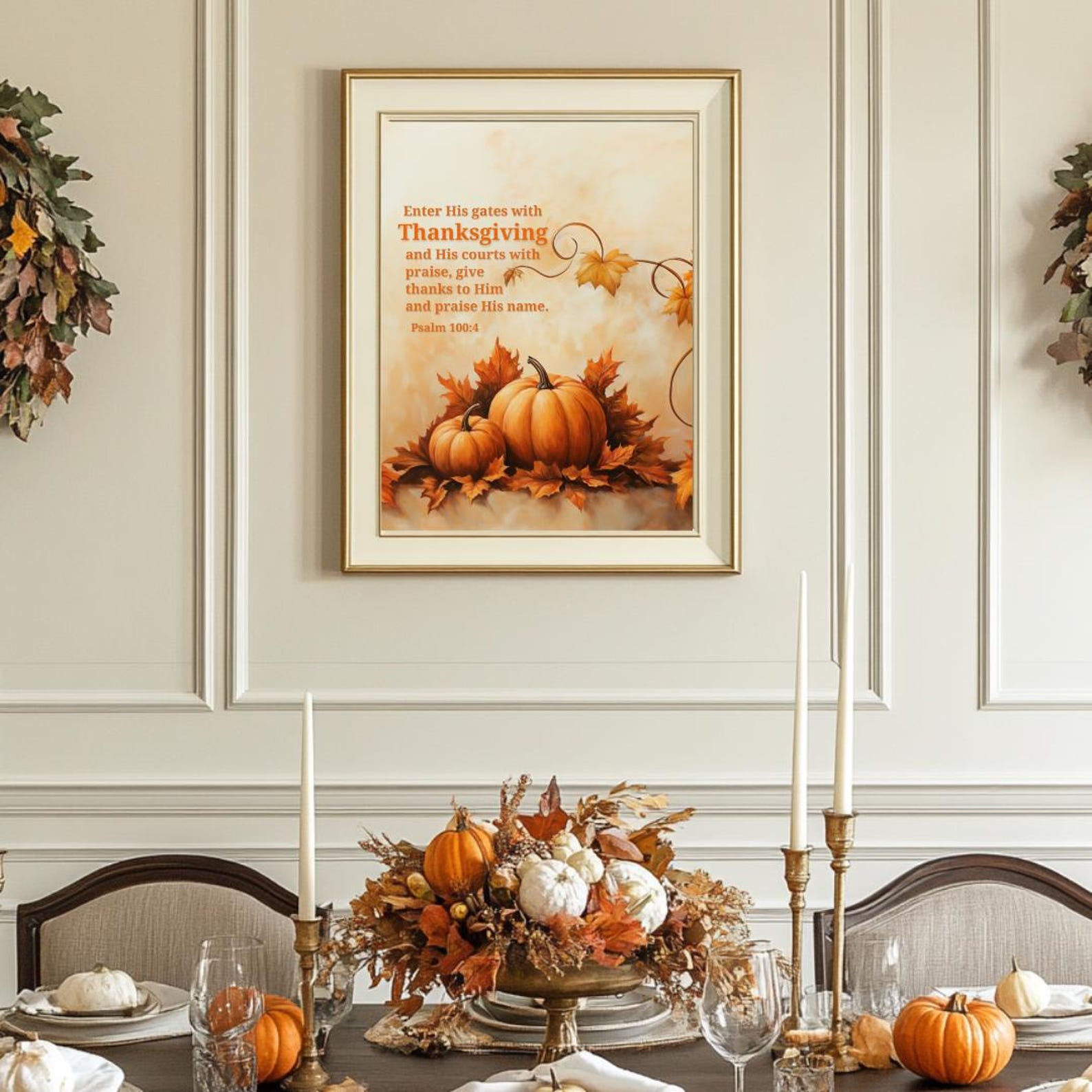 Thanksgiving Psalms 100:4 Wall Art Autumn Pumpkin Bible Verse Decor ...