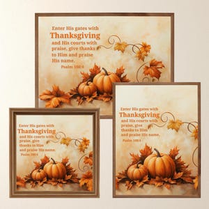 Thanksgiving Psalms 100:4 Wall Art Autumn Pumpkin Bible Verse Decor ...