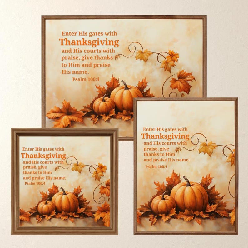 Thanksgiving Psalms 100:4 Wall Art Autumn Pumpkin Bible Verse Decor ...