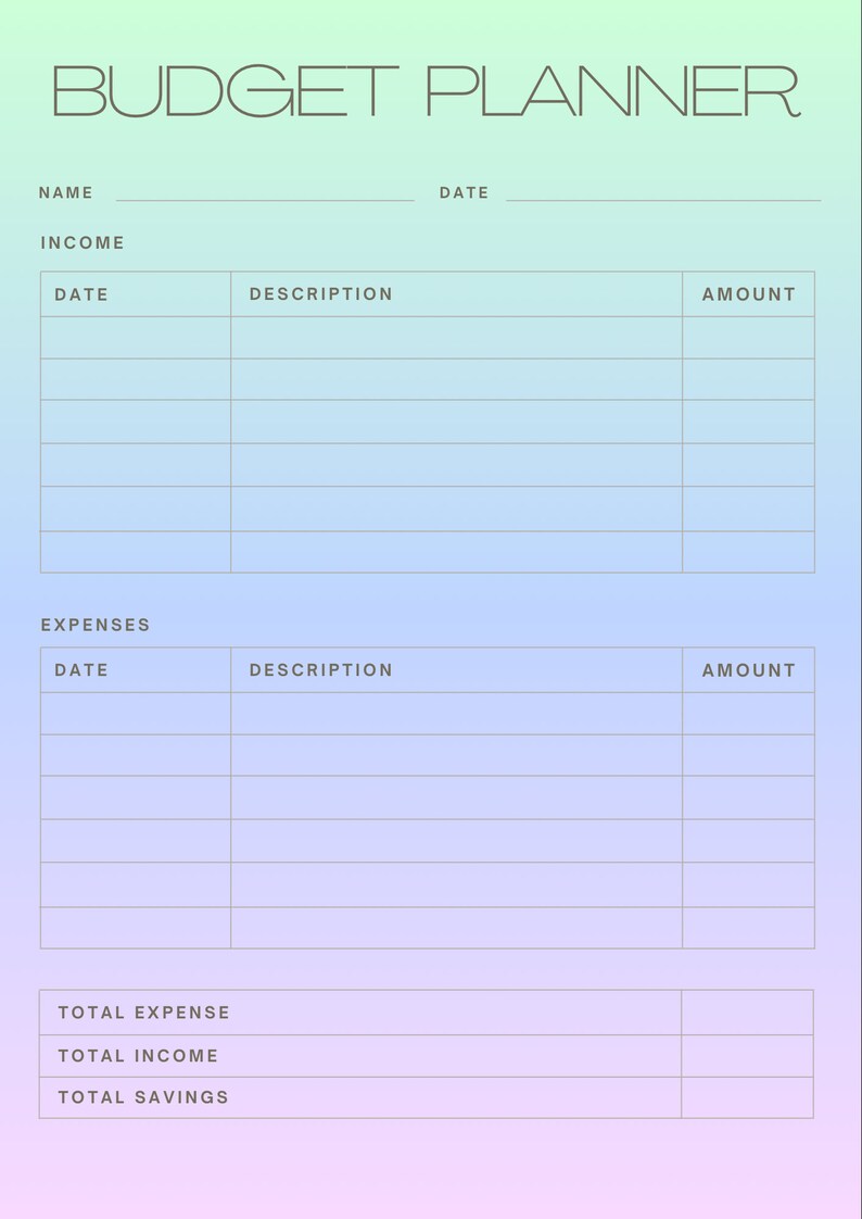 Digital Print - Budget Planner Single Page - Etsy