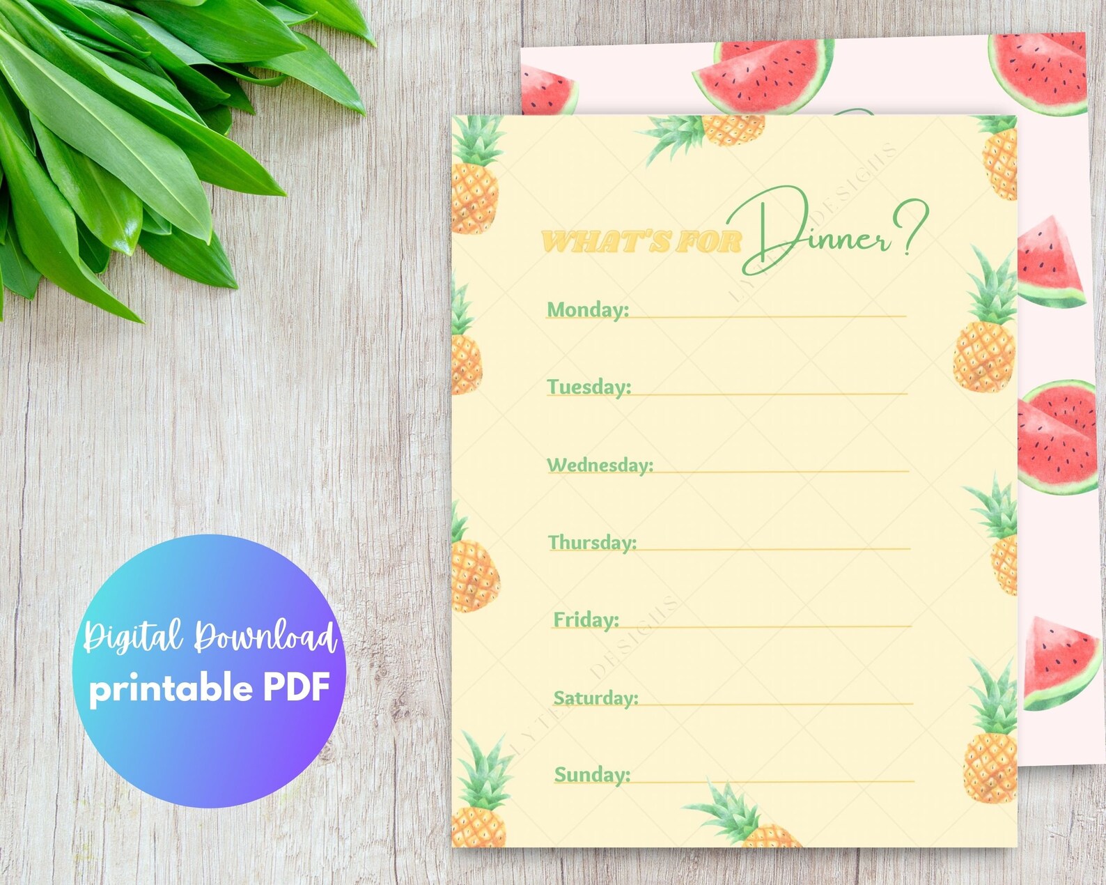 Summer Fruit Weekly Menu Printable Instant Download Weekly Meal Plan ...