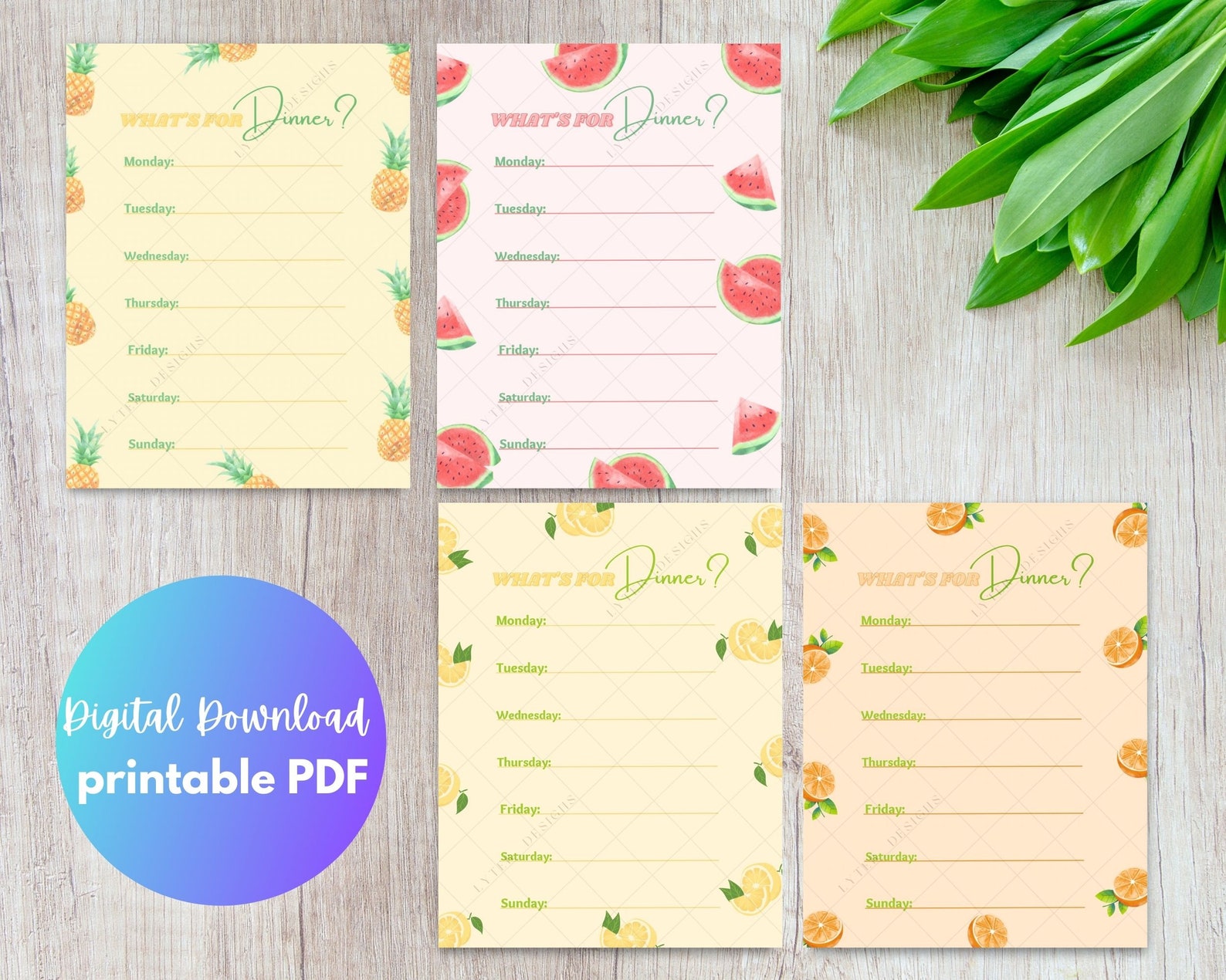 Summer Fruit Weekly Menu Printable Instant Download Weekly Meal Plan ...