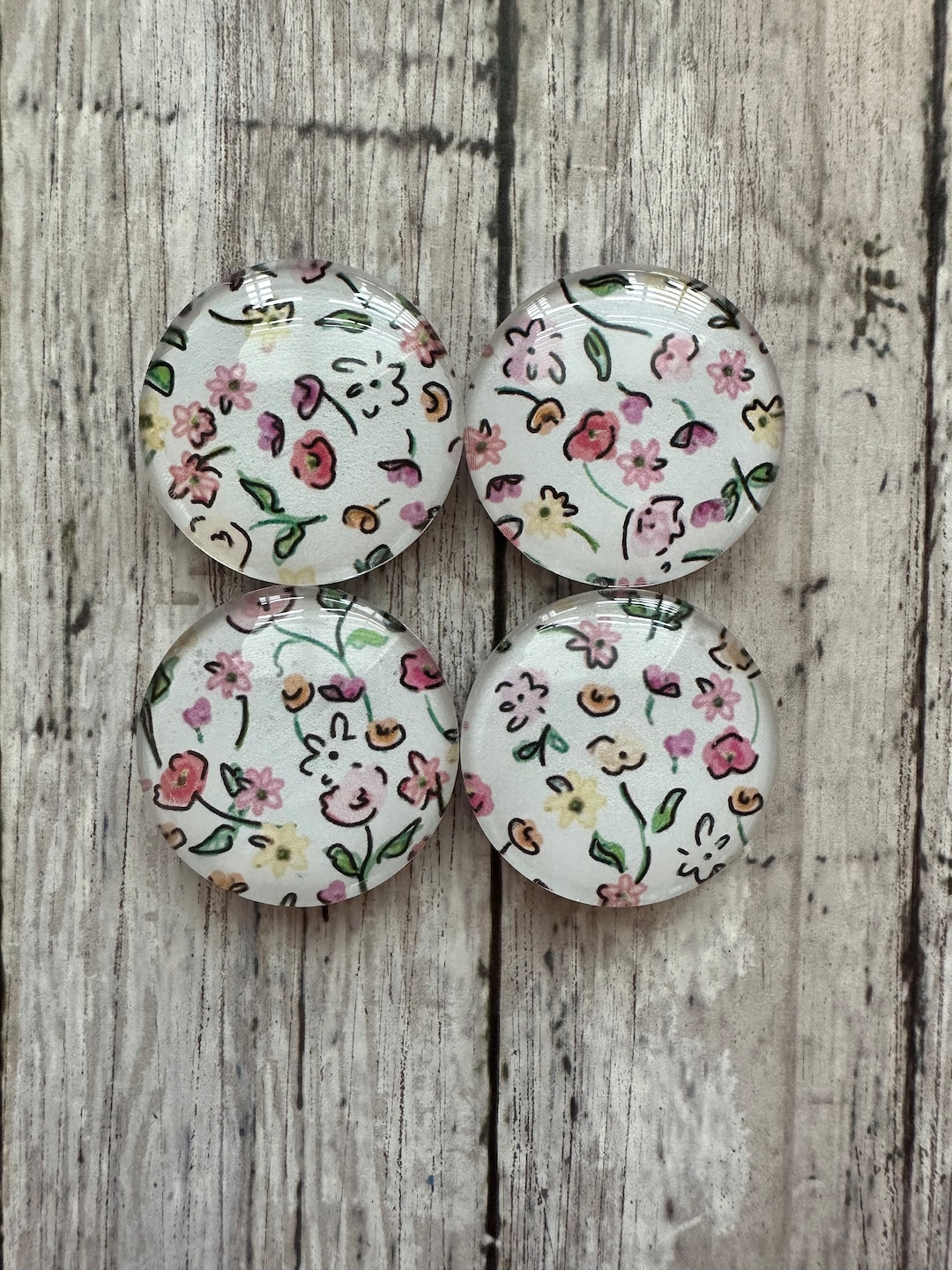 Small Floral Glass Magnet- Set of 4 - Etsy