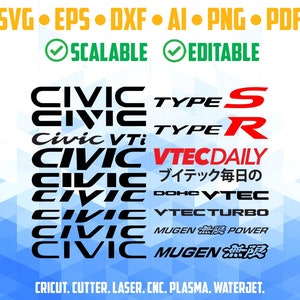Clean Civic Type S R VTEC Scalable Vector Pack for Cutter Plotter ...