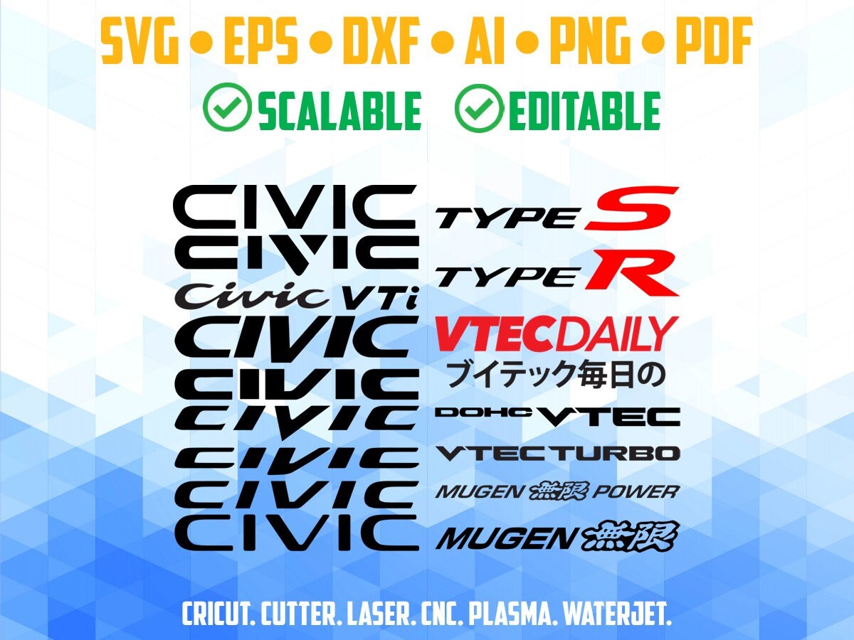 Clean Civic Type S R VTEC Scalable Vector Pack for Cutter Plotter ...