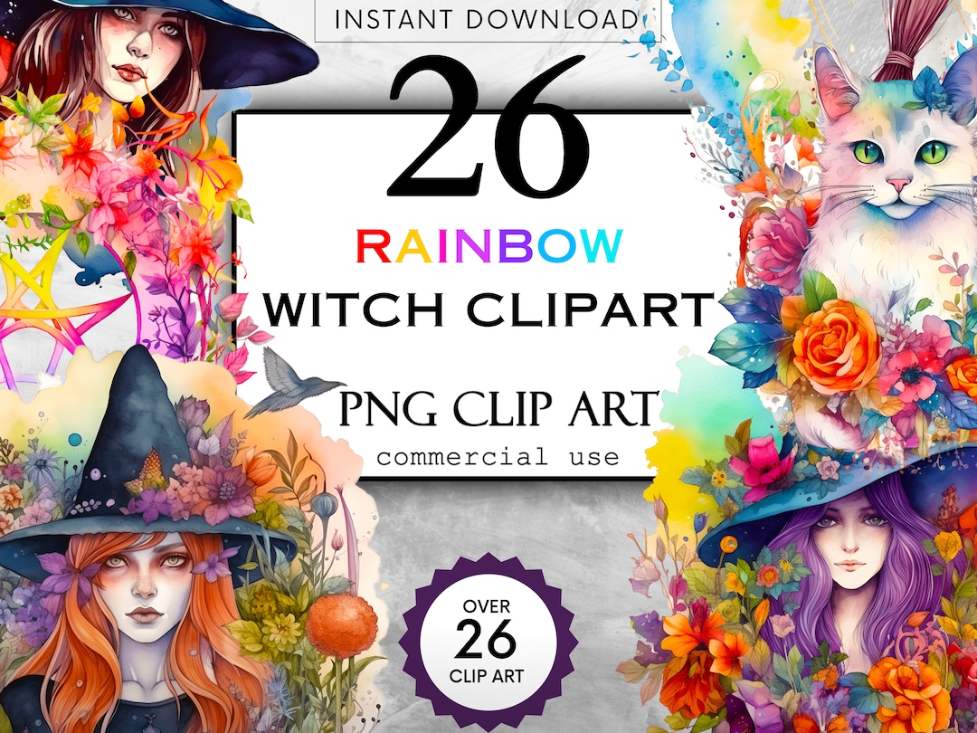 Rainbow Witch Clipart PNG Magic Clipart Mystic Clipart - Etsy Australia