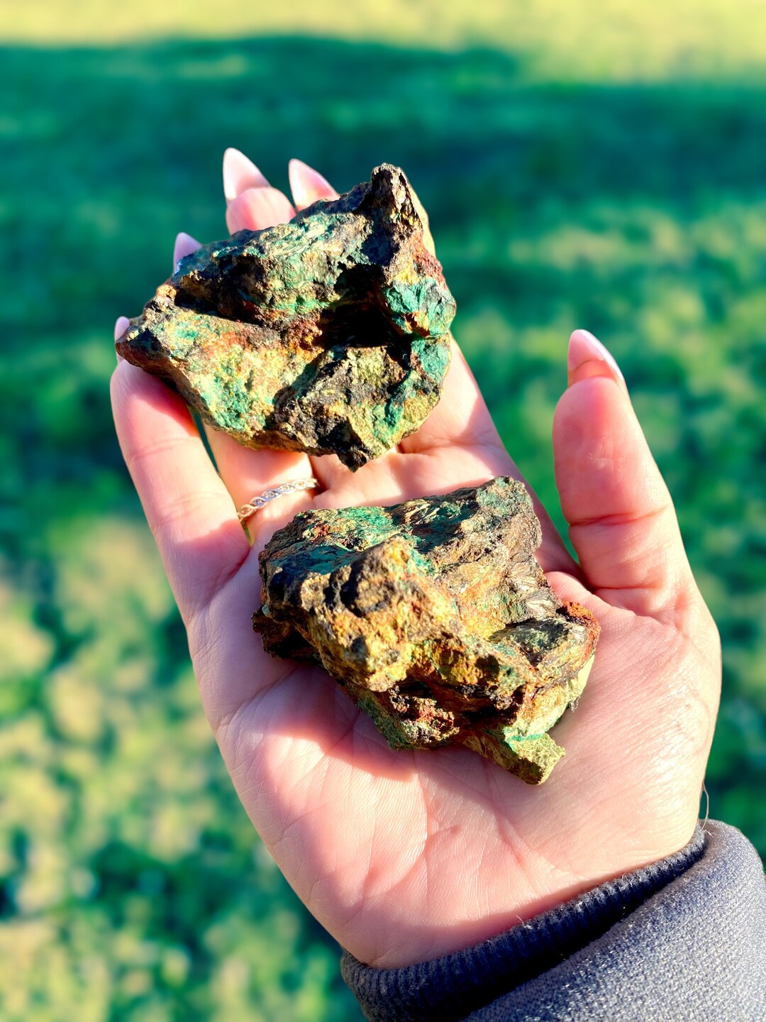 Two Piece Crystal Bundle Malachite on Limonite Raw Healing Stone Set ...