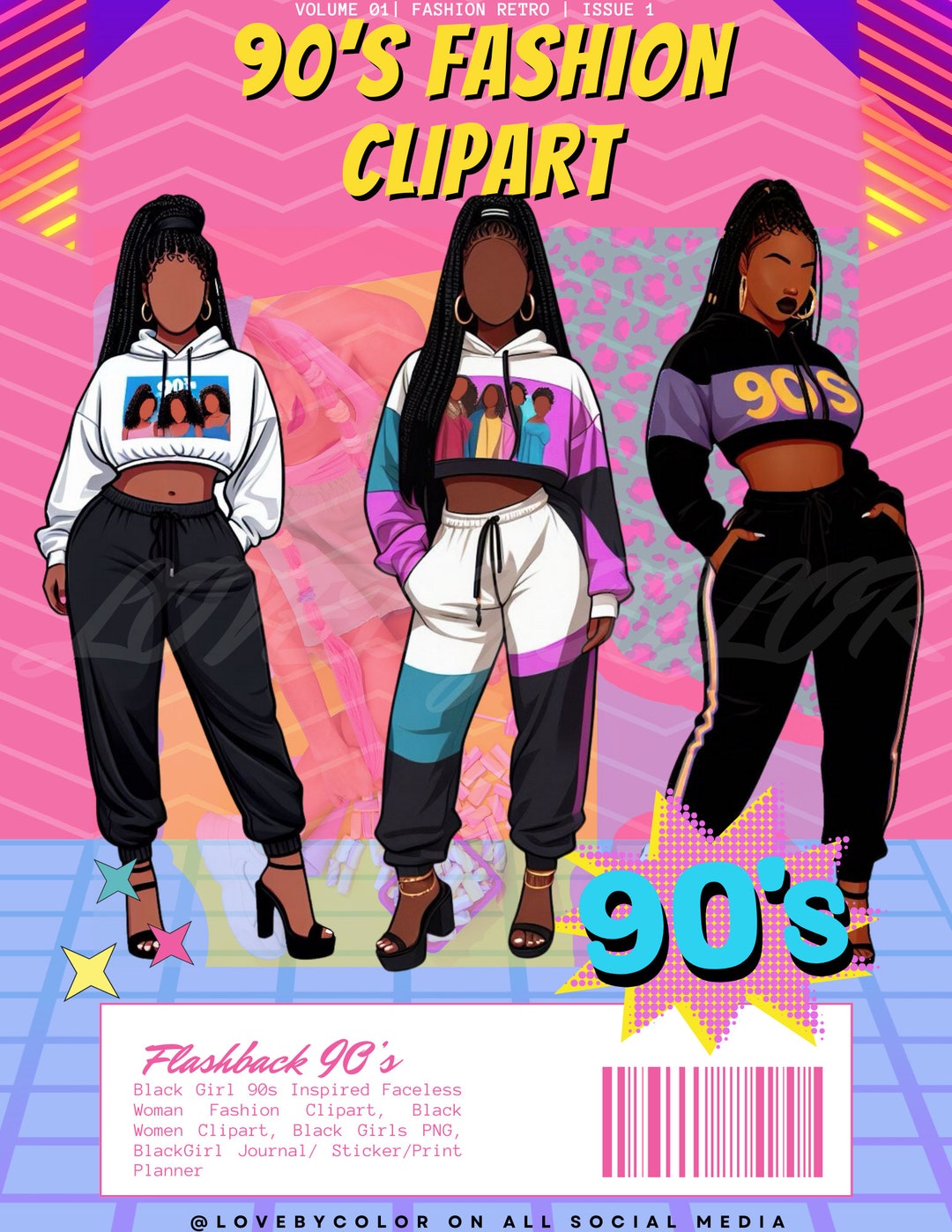 Black Girl 90s Inspired Faceless Woman Fashion Clipart, Black Women Clipart, Black Girls PNG ...