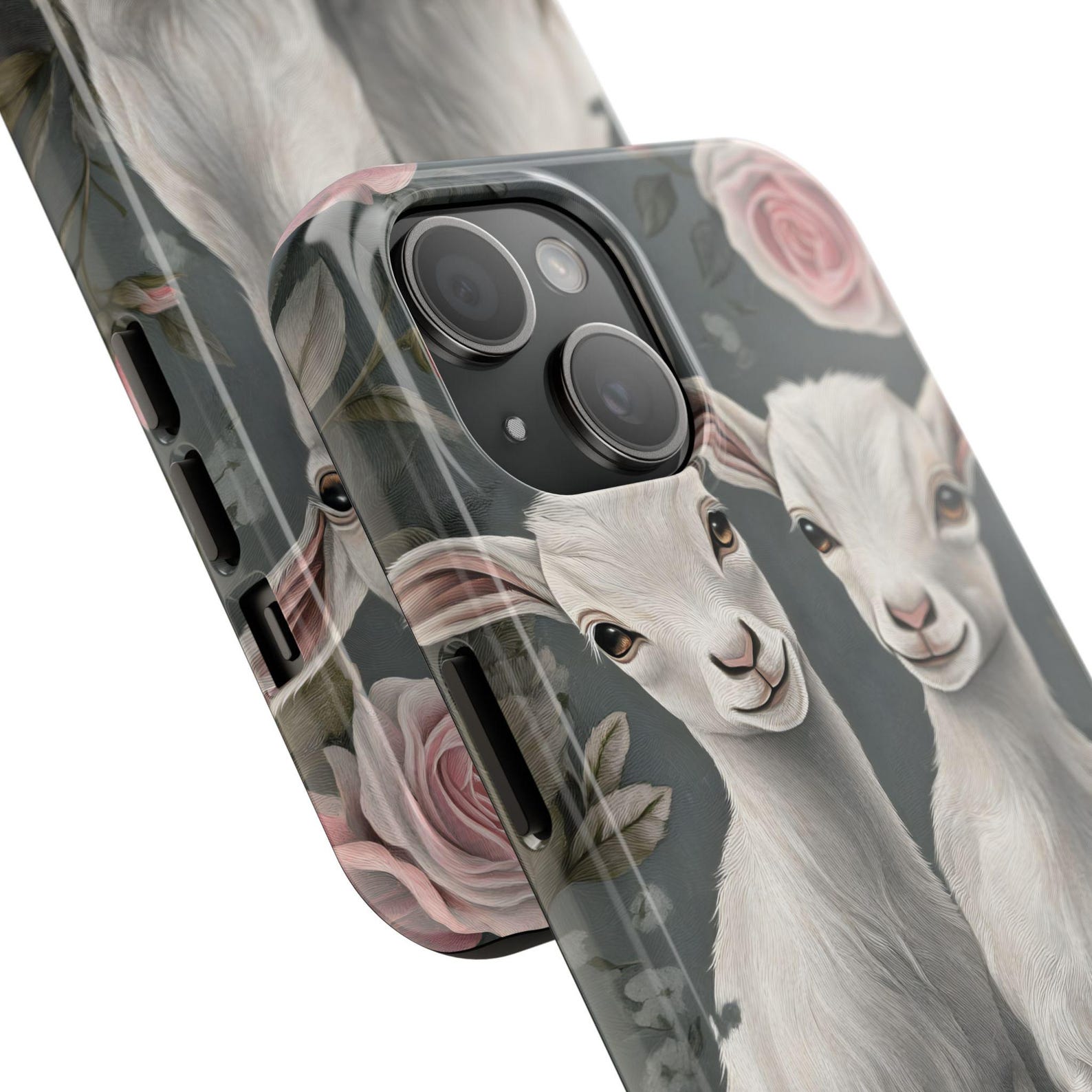 Baby Goat Phone Case, Pink Roses, Cute Animal Phone Cover, iPhone 11 12 ...