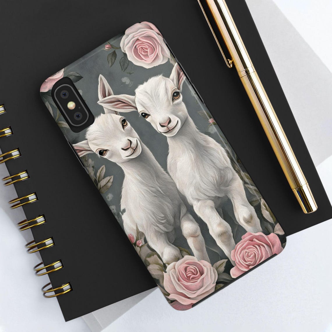 Baby Goat Phone Case, Pink Roses, Cute Animal Phone Cover, iPhone 11 12 ...