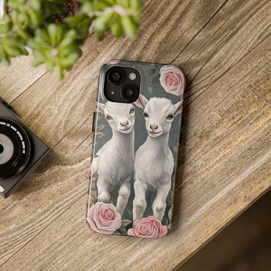Baby Goat Phone Case, Pink Roses, Cute Animal Phone Cover, iPhone 11 12 ...