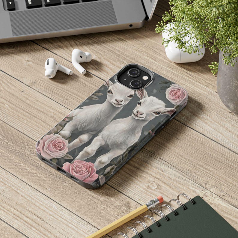 Baby Goat Phone Case, Pink Roses, Cute Animal Phone Cover, iPhone 11 12 ...