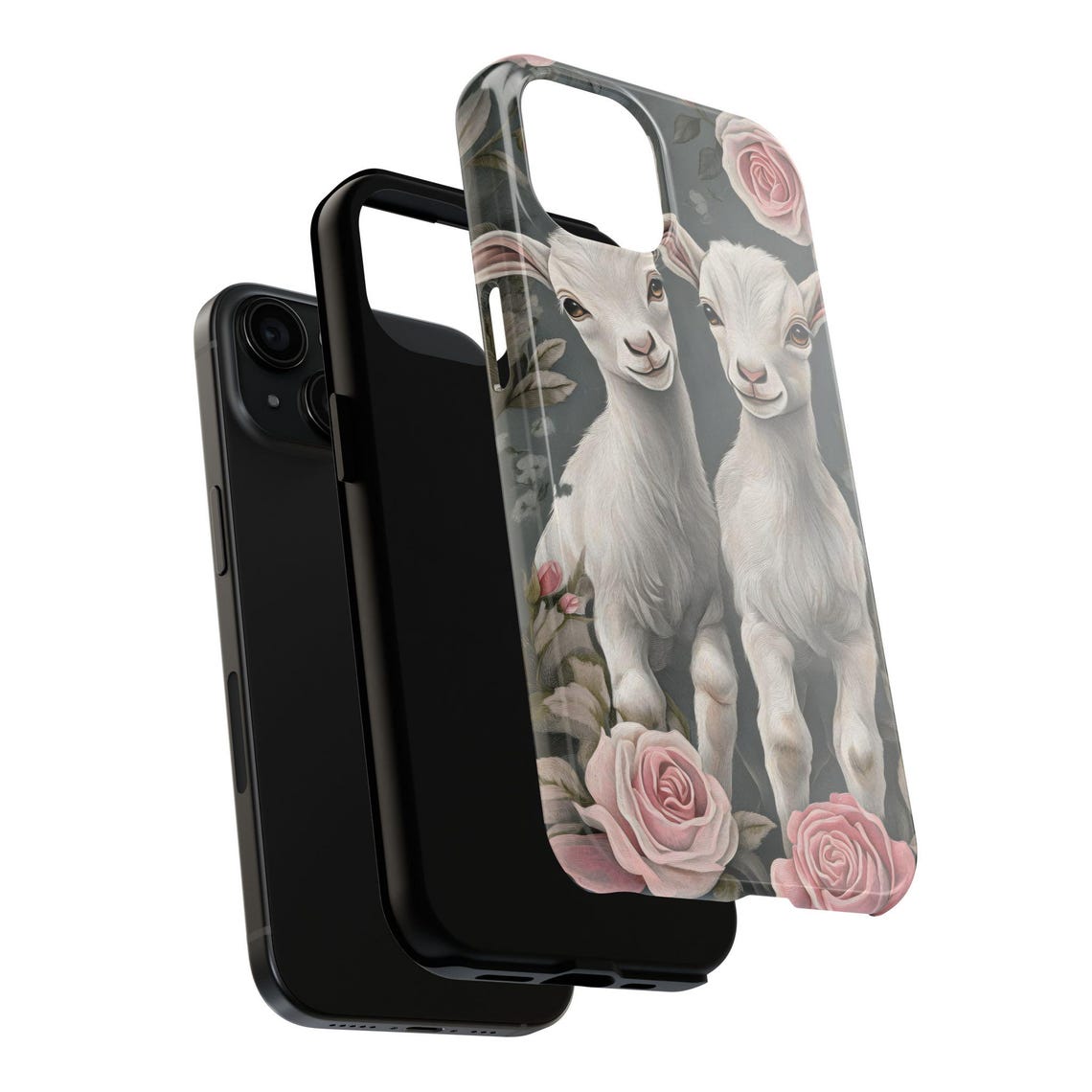 Baby Goat Phone Case, Pink Roses, Cute Animal Phone Cover, iPhone 11 12 ...