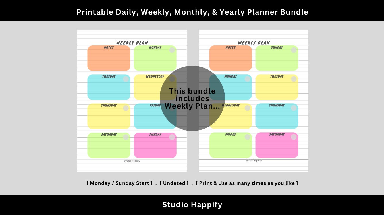 Colorful Neon Planner, Printable Daily, Weekly, Monthly, & Yearly ...