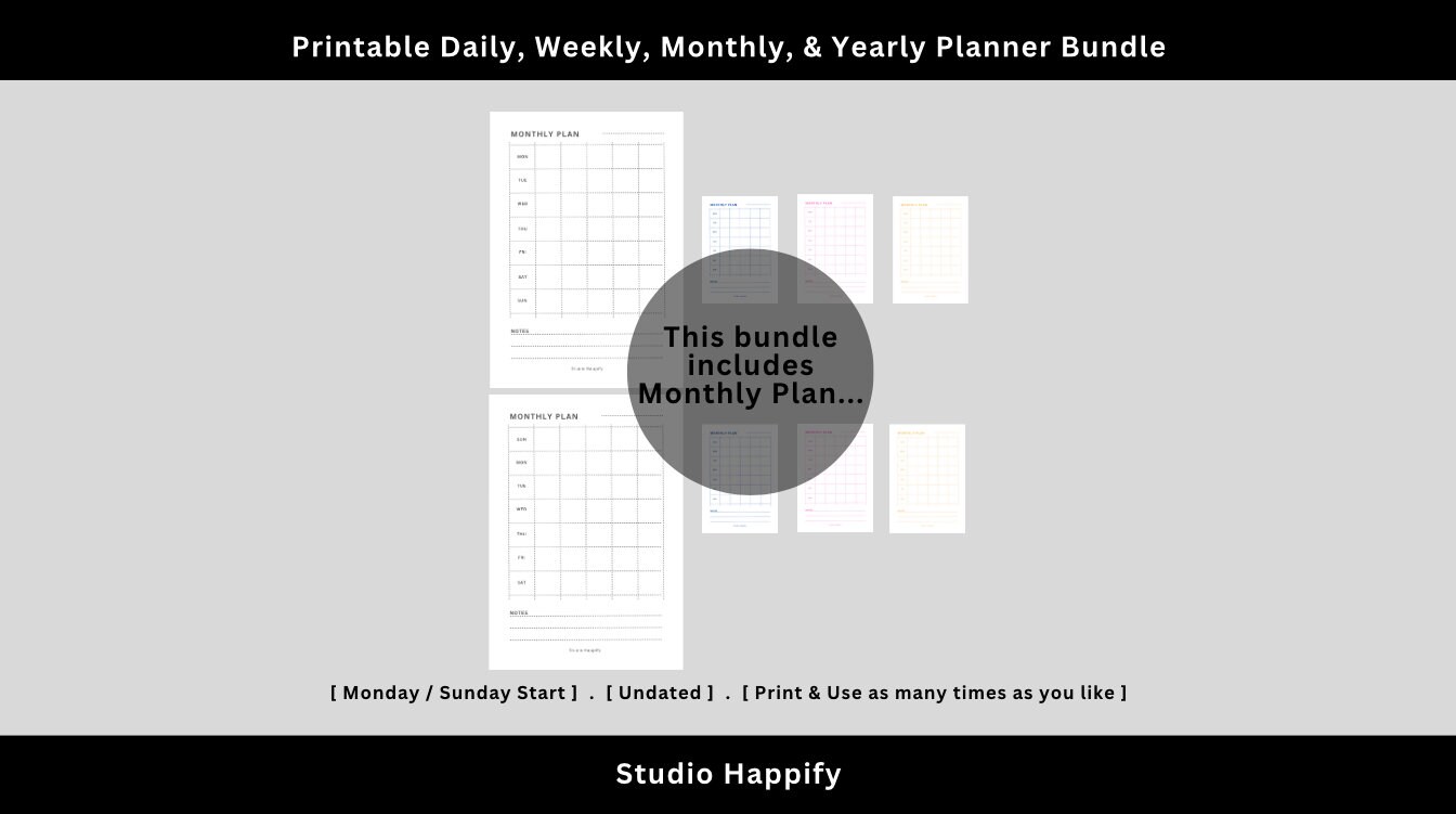 Minimalist Planner, Printable Daily, Weekly, Monthly, & Yearly Planner ...