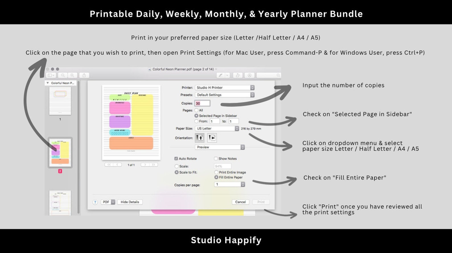 Colorful Neon Planner, Printable Daily, Weekly, Monthly, & Yearly ...