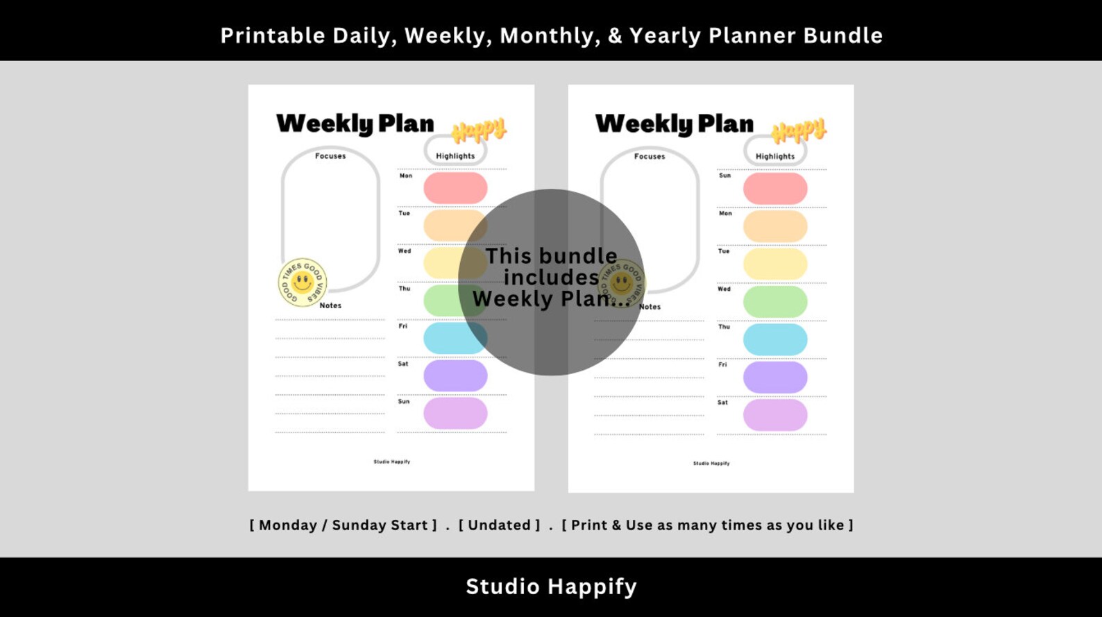 Rainbow Planner, Printable Daily, Weekly, Monthly, & Yearly Planner ...