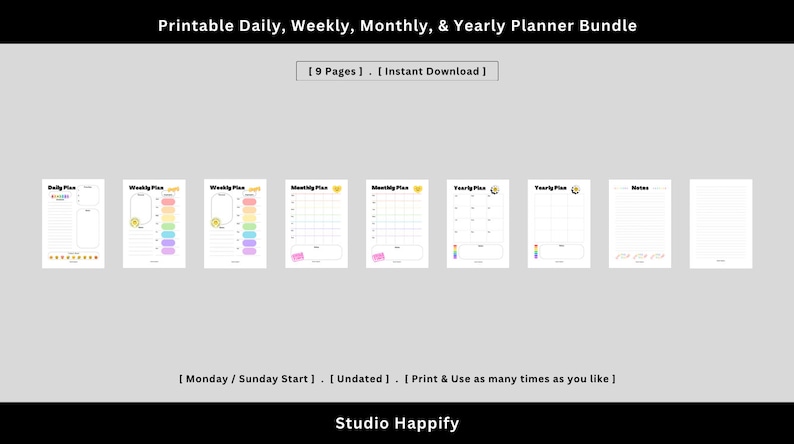 Rainbow Planner, Printable Daily, Weekly, Monthly, & Yearly Planner ...